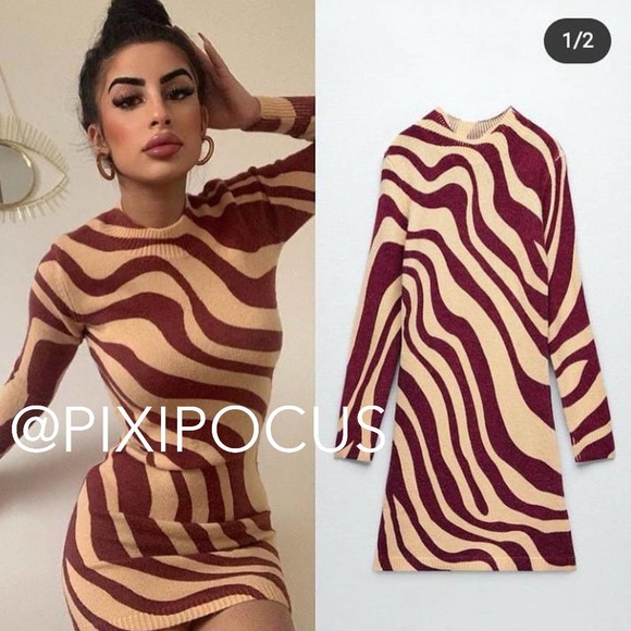Zara | Dresses | Zara Knit Animal Print Tiger Dress Wool Blend | Poshmark